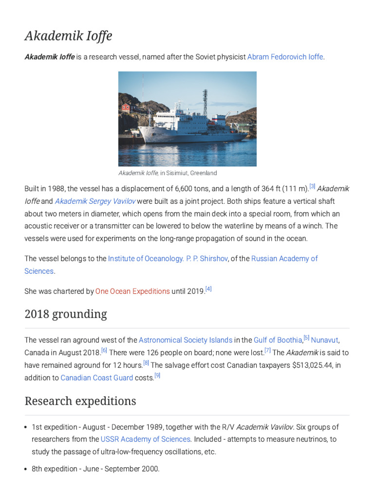 Akademik Ioffe - Wikipedia | PDF | Watercraft | Water Transport