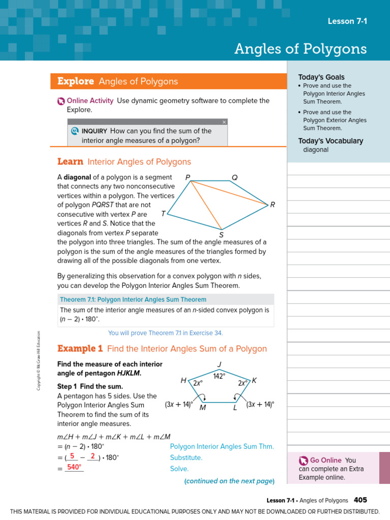 Polygon Interior Angles Theorem Explained | PDF | Polygon | Vertex ...
