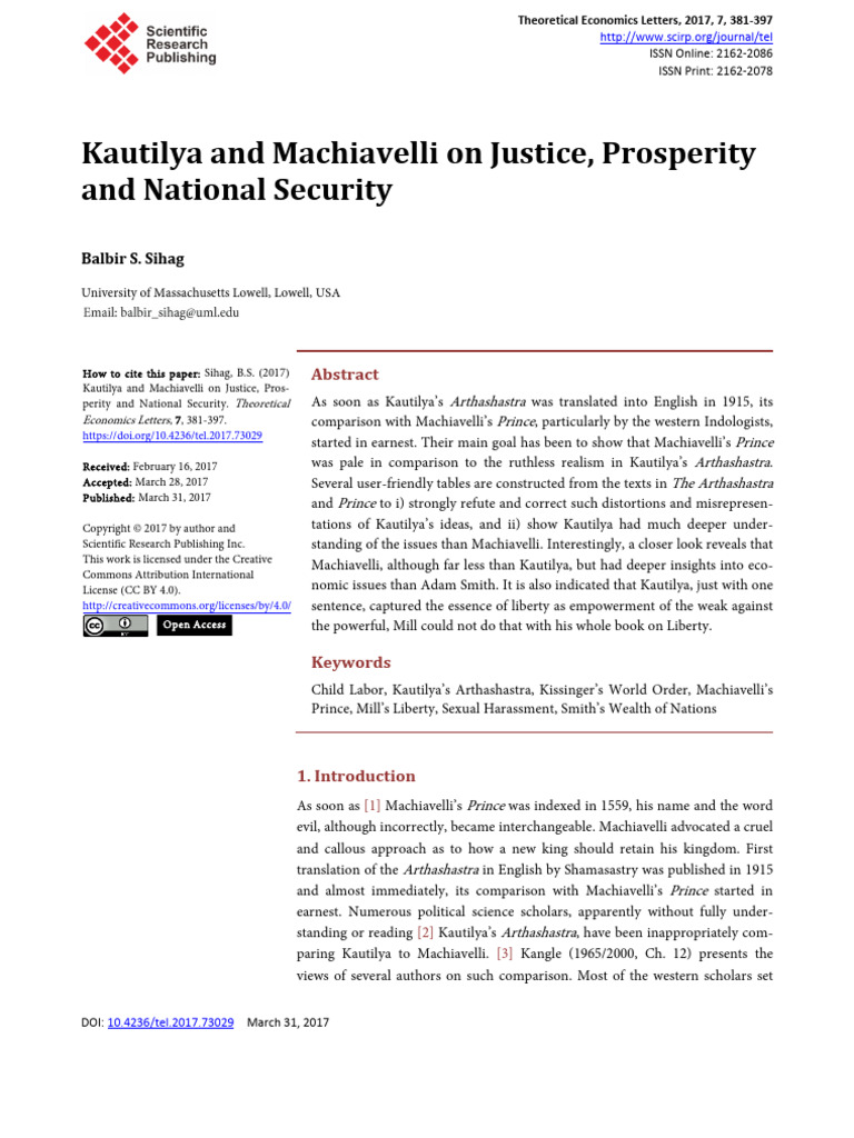 Kautilya vs. Machiavelli: Justice & Security | PDF | Niccolò ...