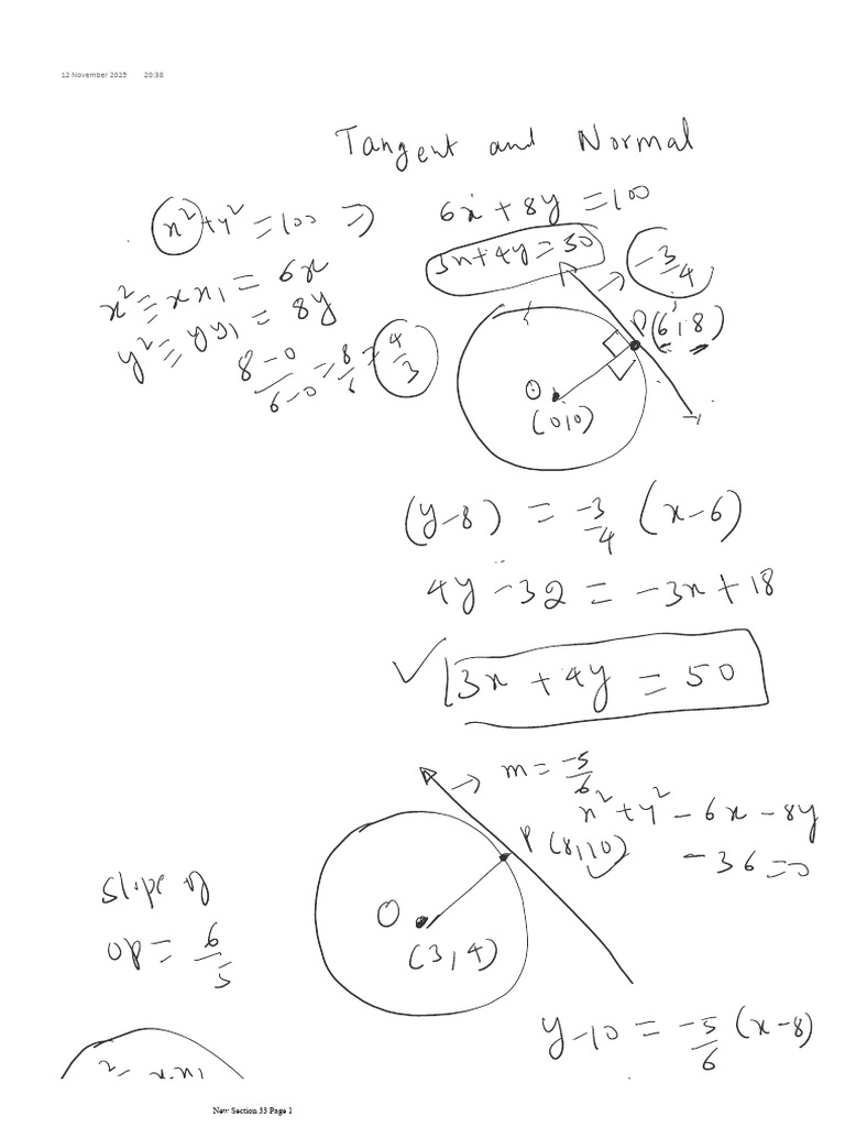 Tangent and Normal of Circle | PDF