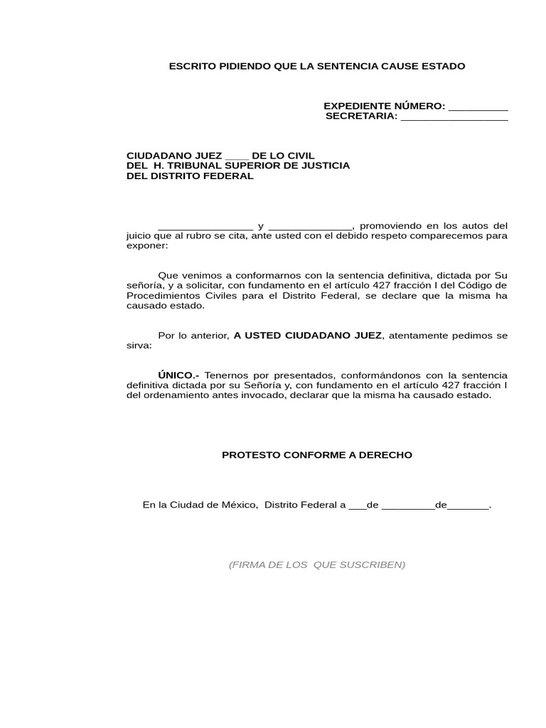 Es5 Escrito Pidiendo Que La Sentencia Cause Estado | PDF