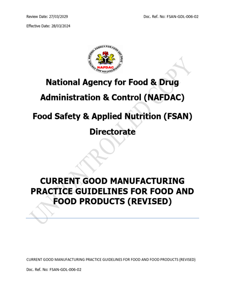 Current Good Manufacturing Practice Guidelines For Food and Food ...