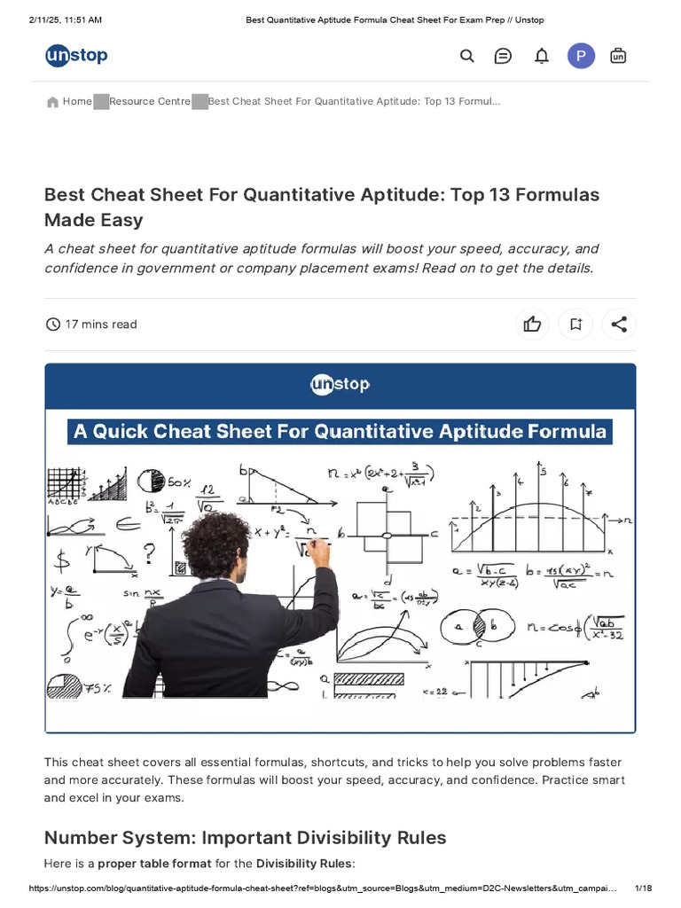 Best Quantitative Aptitude Formula Cheat Sheet For Exam Prep - Unstop | PDF | Trigonometric ...