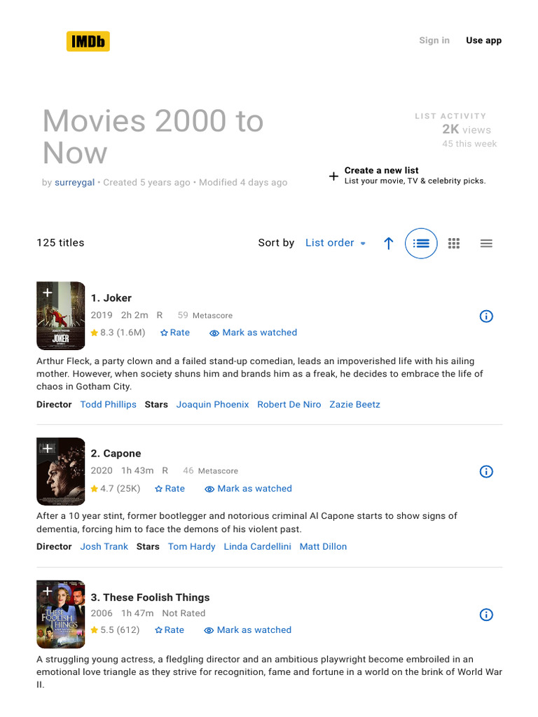 Movies 2000 To Now | PDF