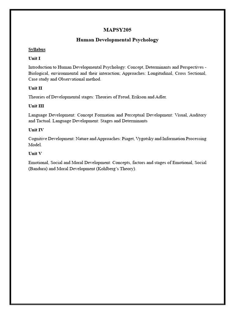 Human Developmental Psychology Unit 1 | PDF | Developmental Psychology ...