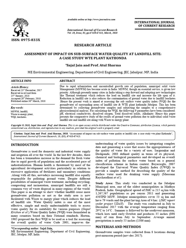 Journal-Assessment of Impact On Sub Surface Water Quality at Landfill ...