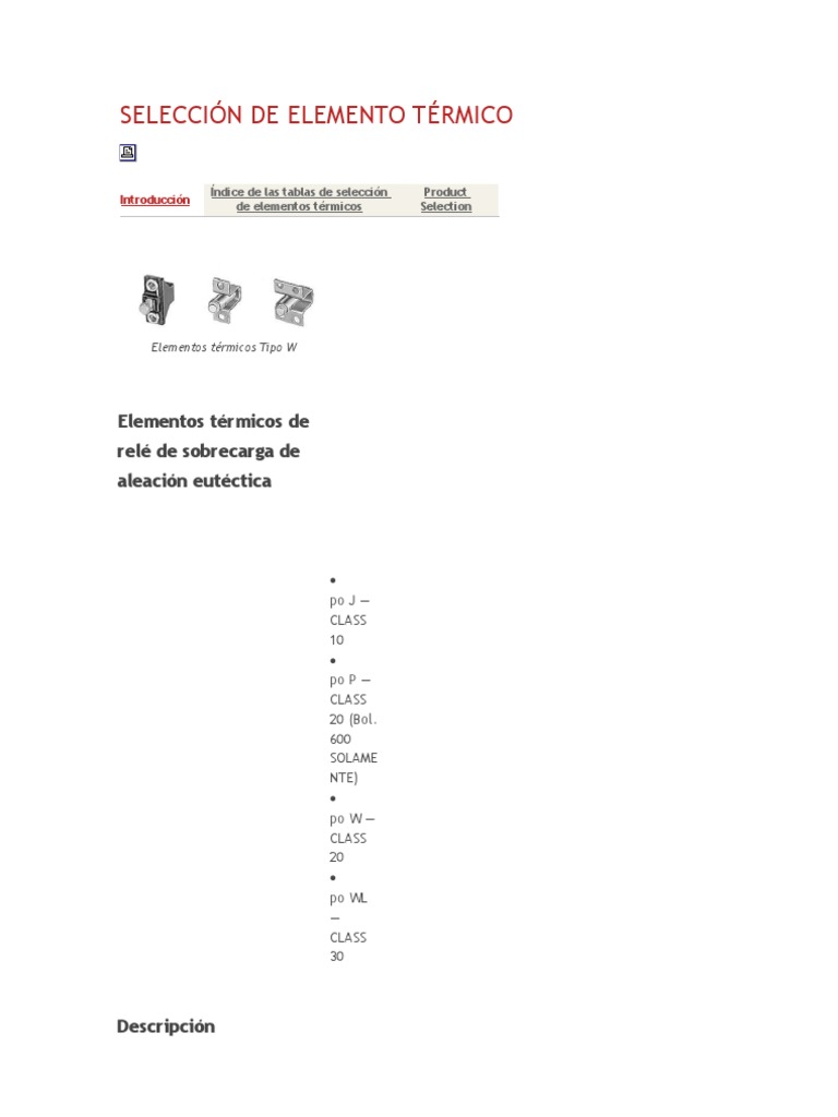 Selección de Elemento Térmico | PDF | Relé | Celsius