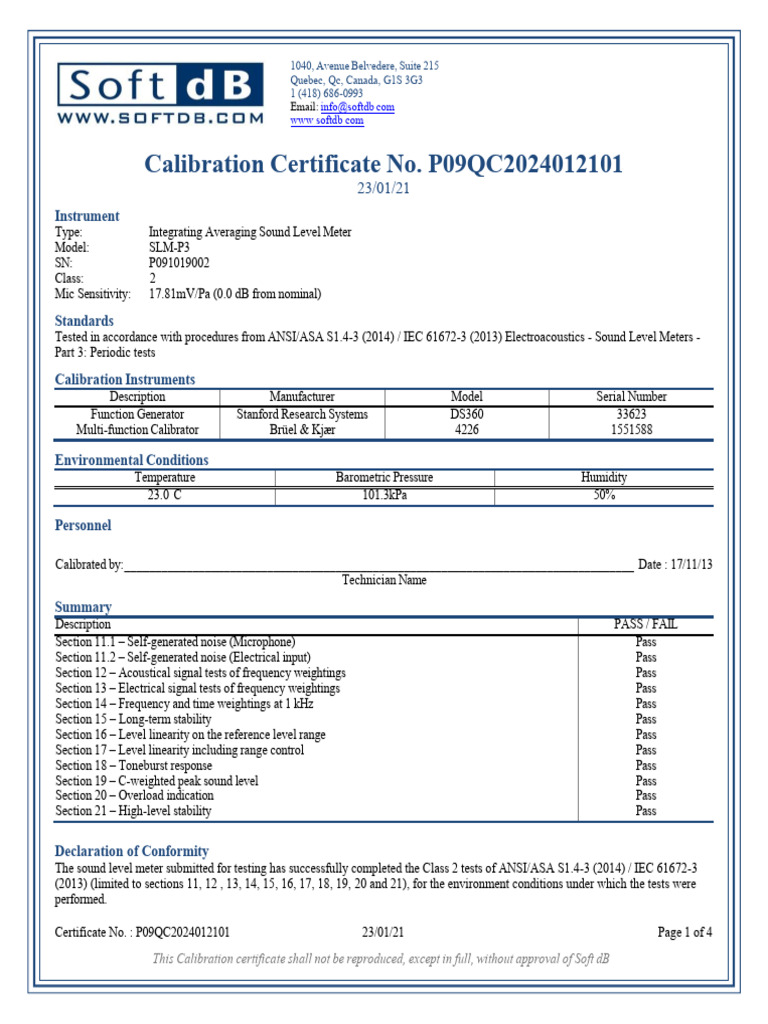 Piccolo-II Specimen Certificate | PDF | Physical Quantities | Sound ...