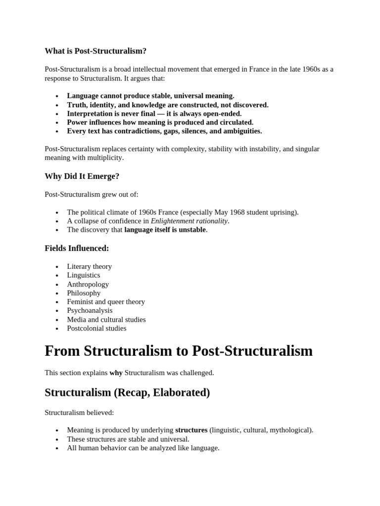 Post Structuralism | PDF | Deconstruction | Liberal Arts Education