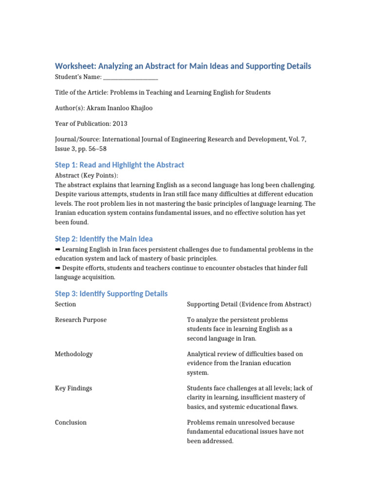 Abstract Analysis Worksheet | PDF | Abstract (Summary) | Language ...