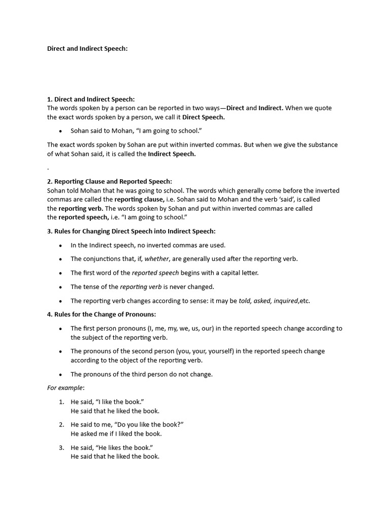 Direct vs Indirect Speech Explained | PDF | Verb | Sentence (Linguistics)