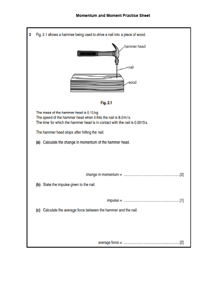 Momentum and Moment Practise Sheet | PDF