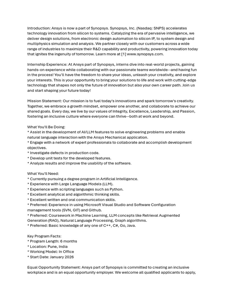 Ansys Part of Synopsys JD | PDF | Cognitive Science | Learning