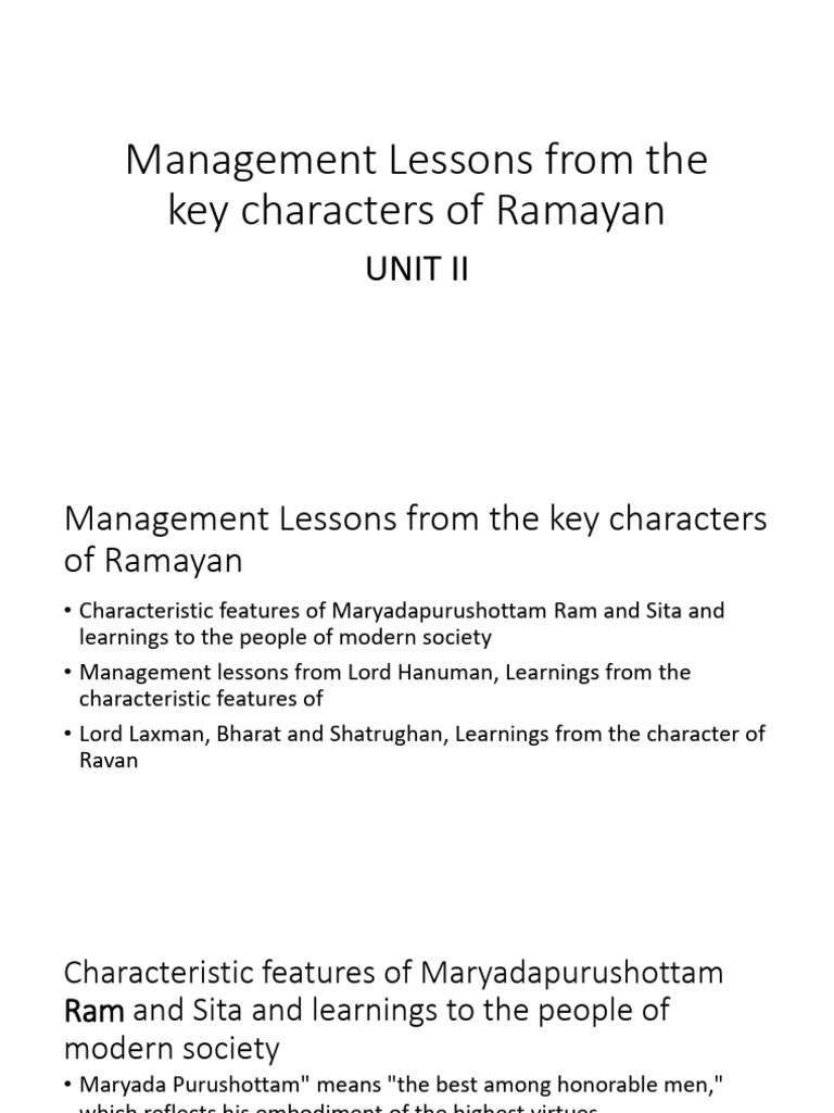MLIE UNIT II Management Lessons From The Key Characters of Ramayan ...