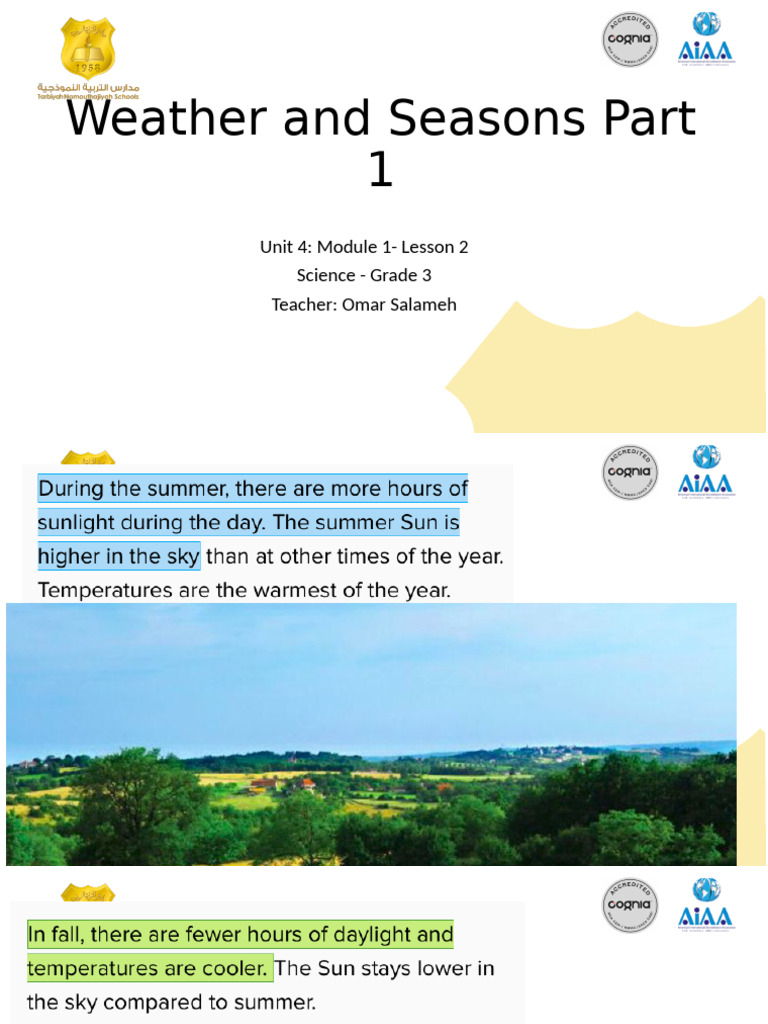 Weather and Seasons Part 1: Unit 4: Module 1-Lesson 2 Science - Grade 3 ...