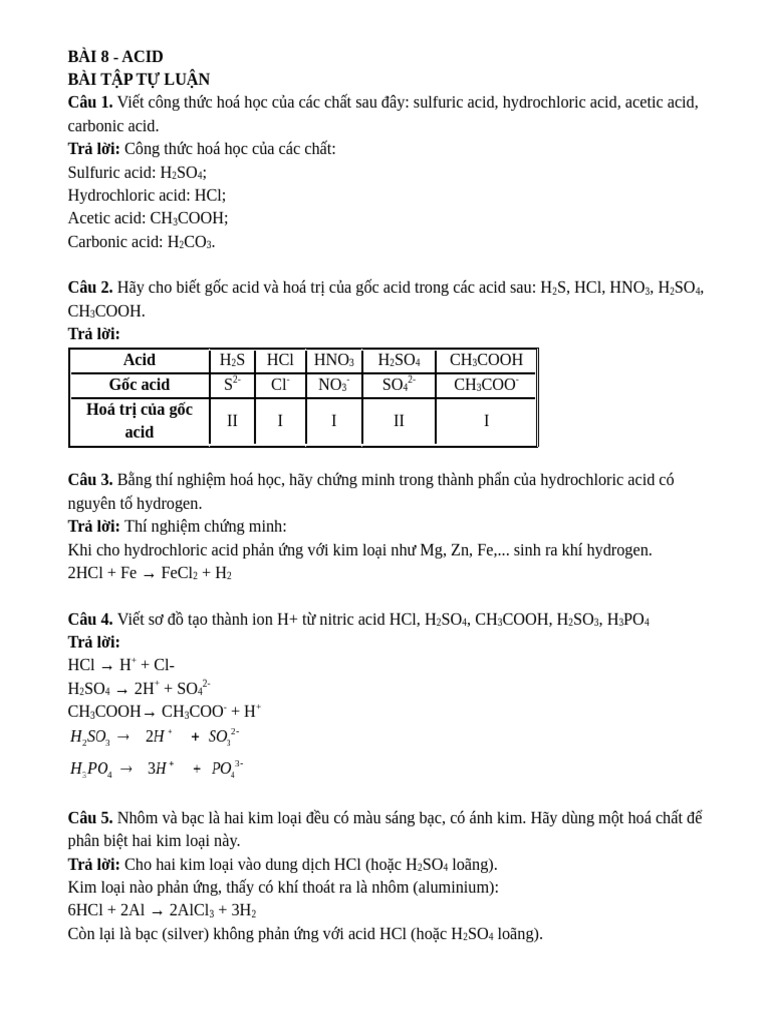 Bài Tập Acid | PDF