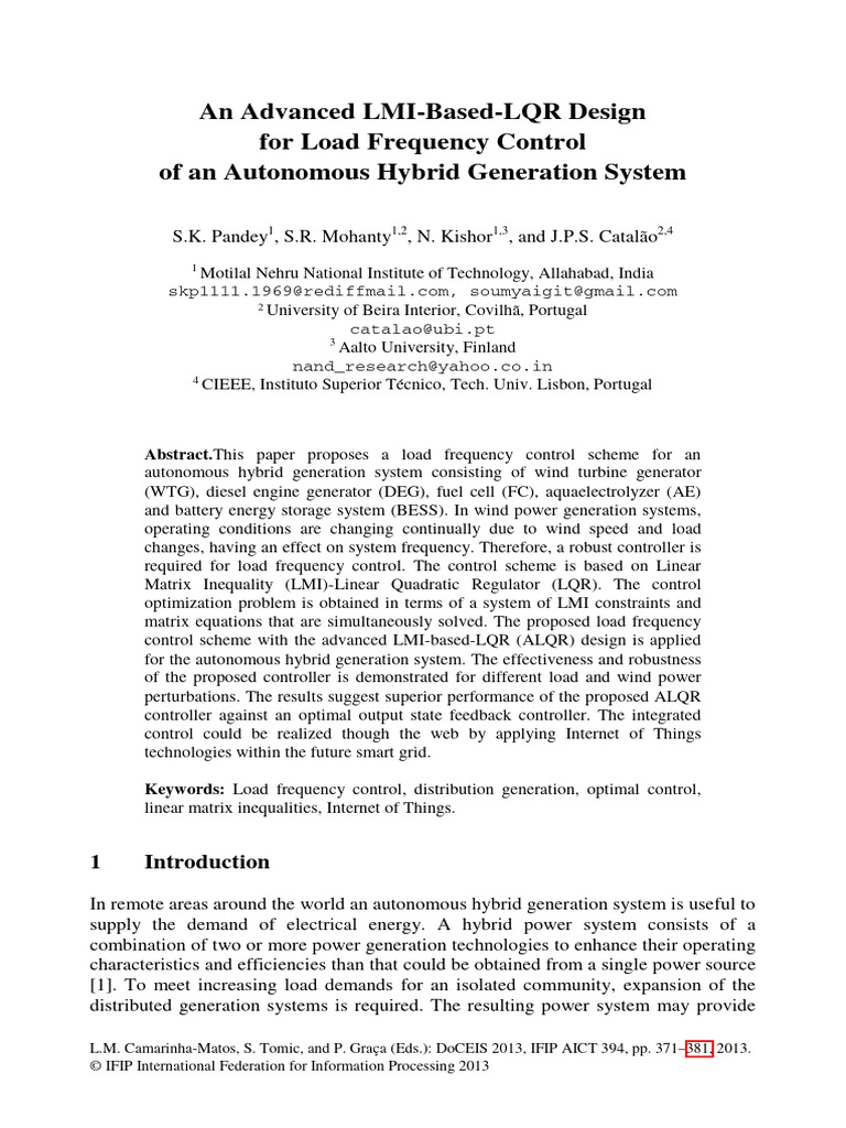 An Advanced Lmi Based LQR Design For Load Frequency Control 1mja8t0tz4 ...