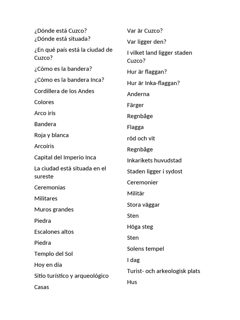 Vocabulario Ya Me Voy Para Cuzco | PDF