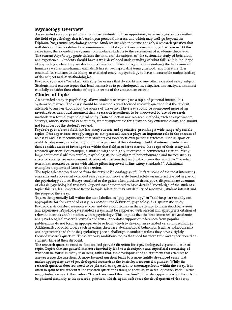 Psychology Extended Essay | PDF | Psychology | Essays