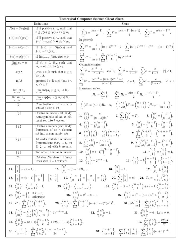 Computer Science Cheat Sheet[1] | PDF | Mathematics | Mathematical Objects