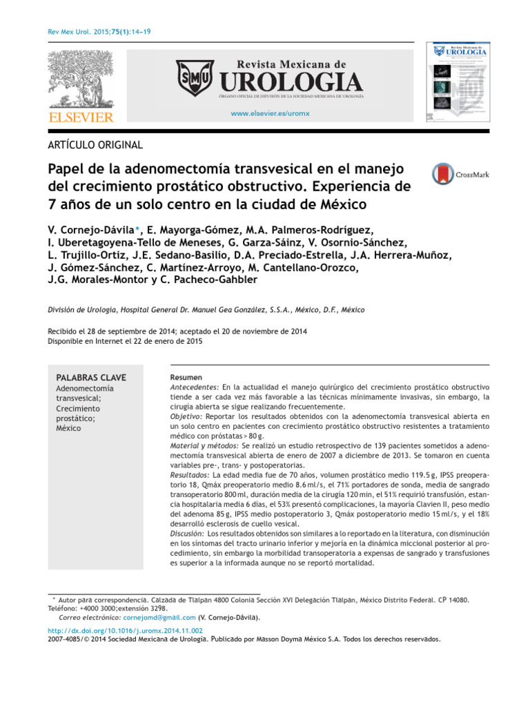 Adenomectomía Transvesical en El Manejo Del Crecimiento Prostatico ...