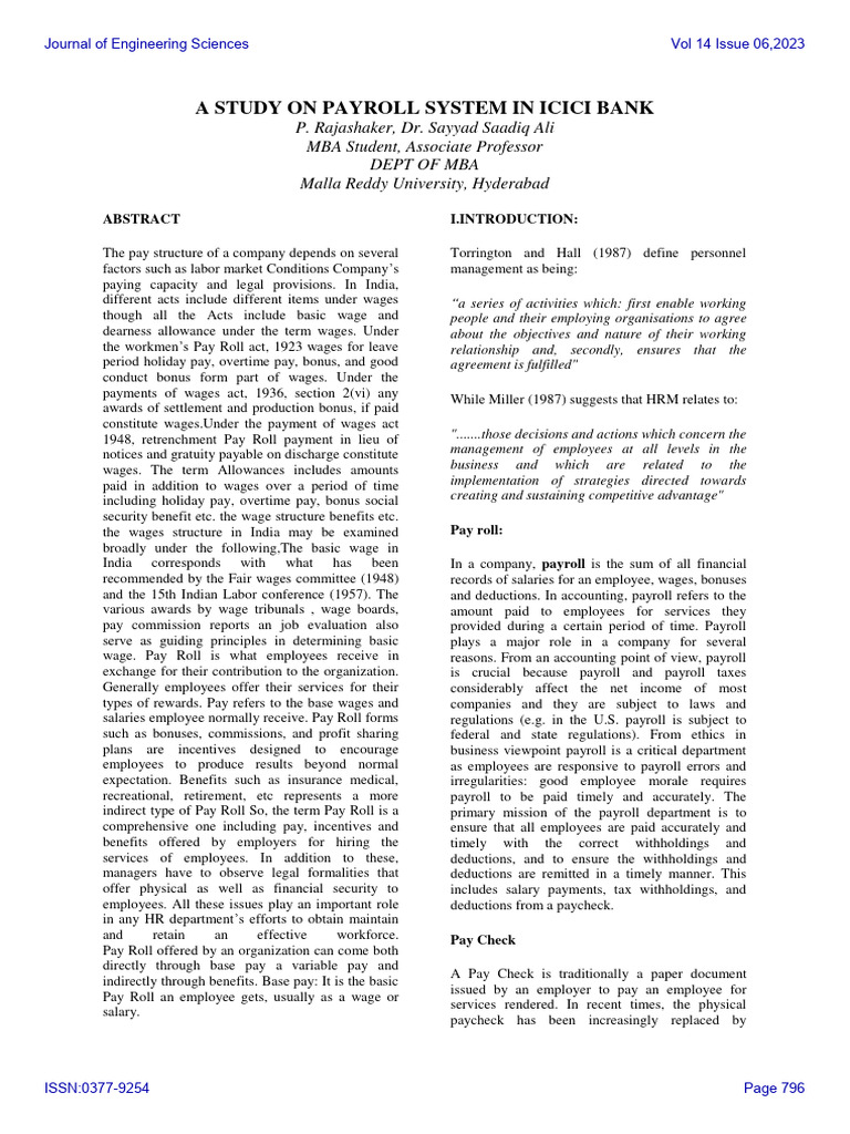 Payroll System Analysis at ICICI Bank | PDF | Payroll Tax | Paycheck