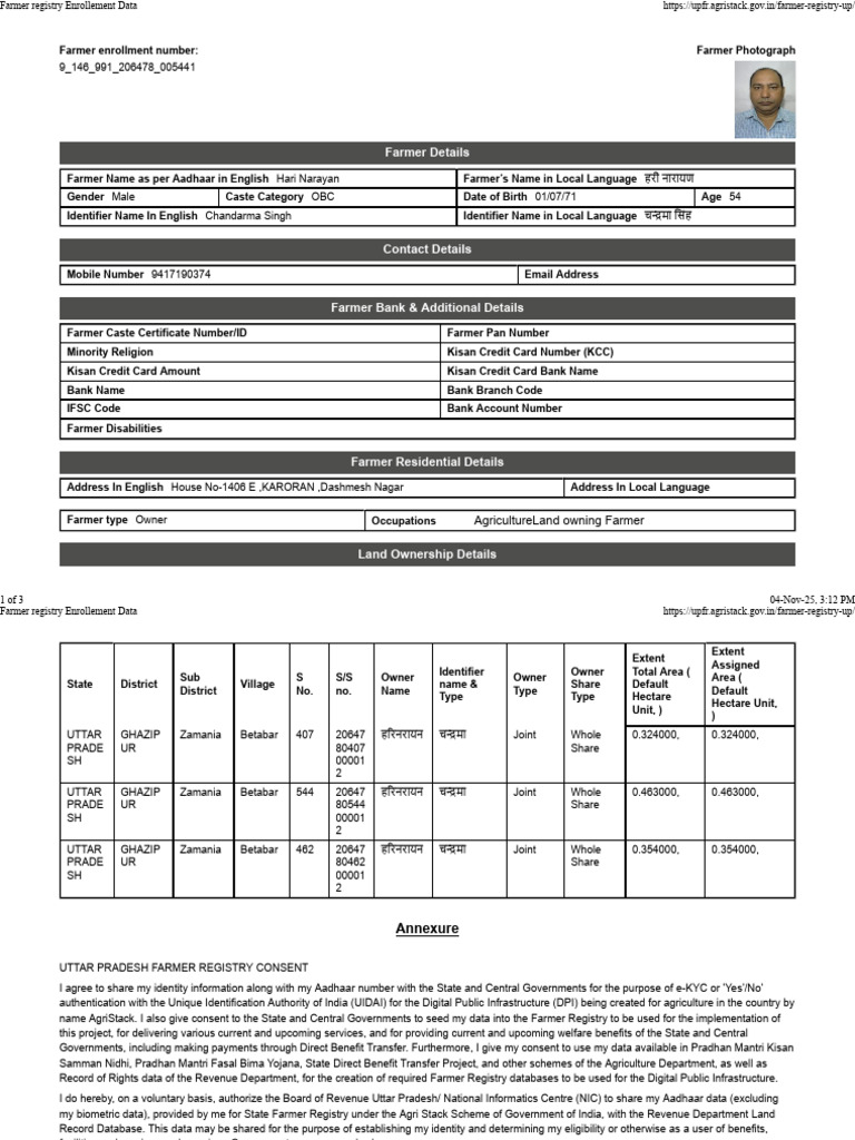 Farmer Registry Enrollement Data-6 | PDF
