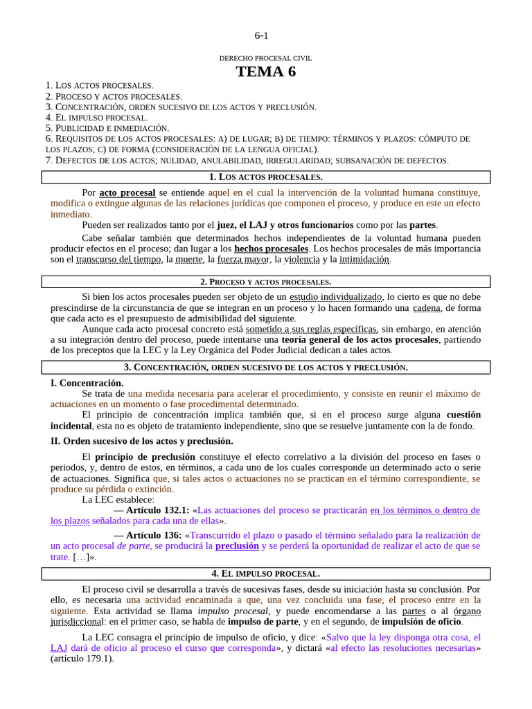 TEMA 6 LOS ACTOS PROCESALES | PDF | Ley procesal | Judicaturas