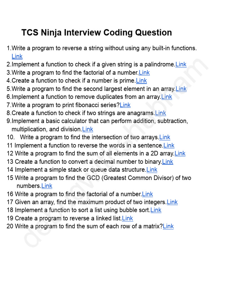 TCS Ninja Interview Coding Question | PDF