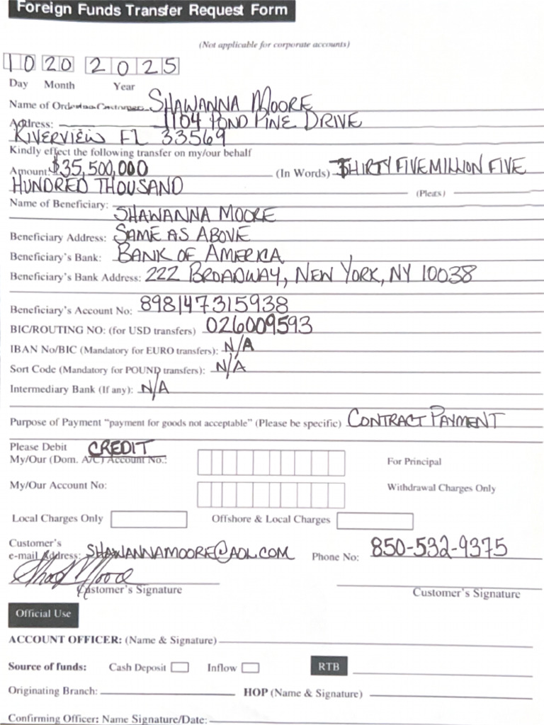 Foreign Funds Transfer Request Form | PDF