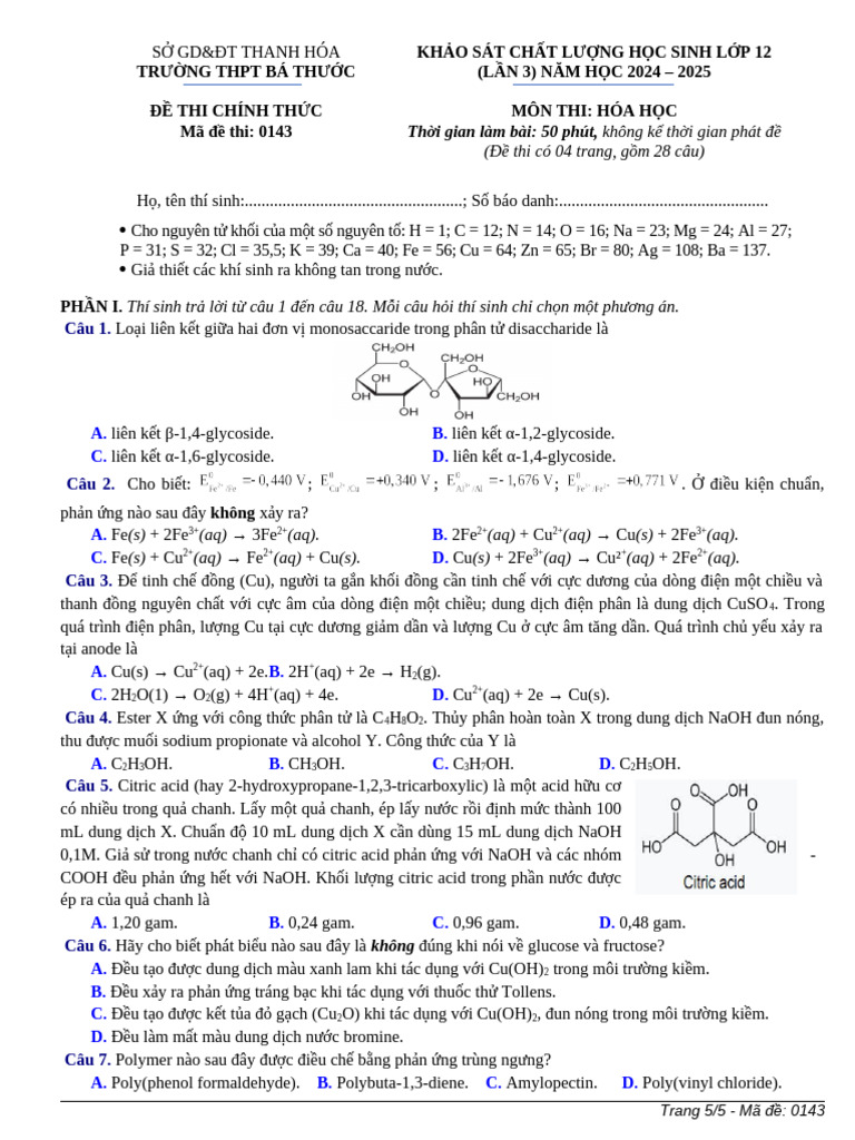Mã Đề 0143 - Bá Thước | PDF