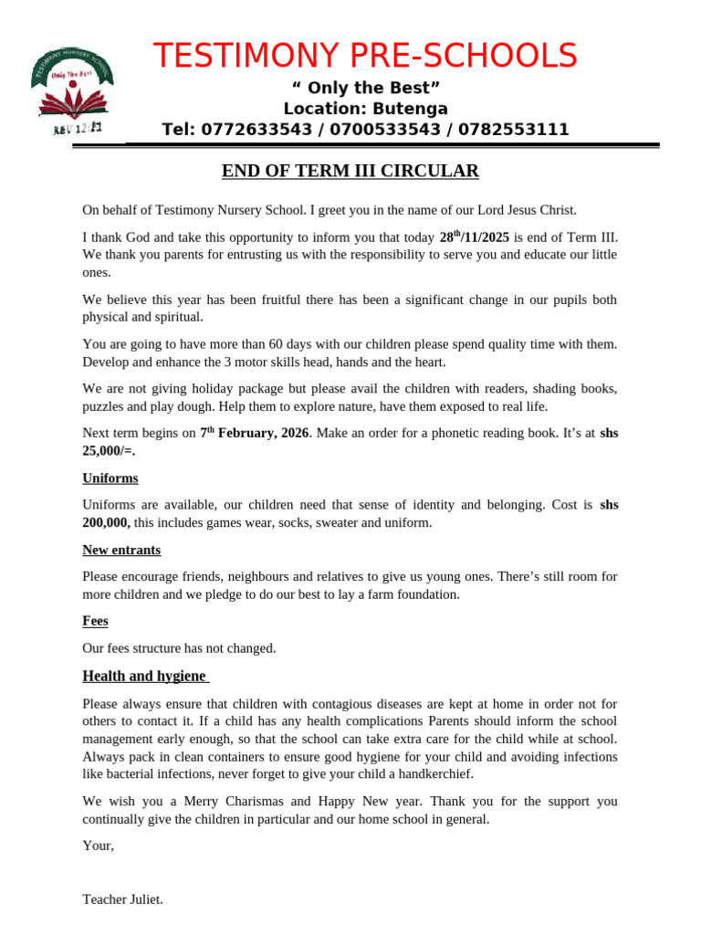 Term III Circular For Testimony 2025 | PDF