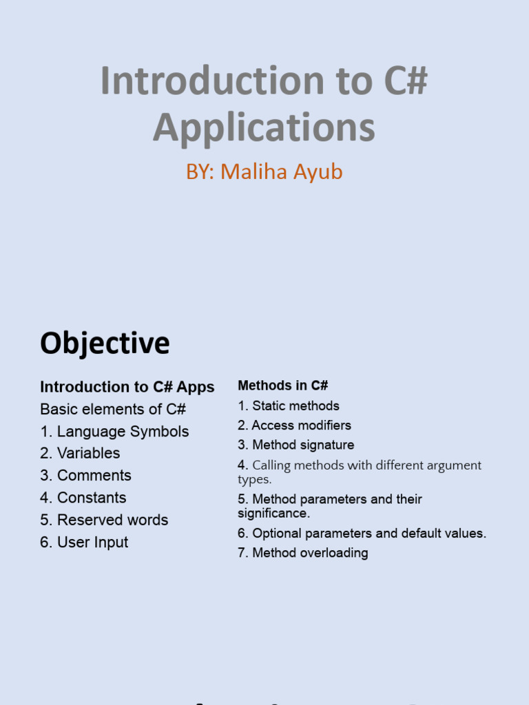 Introduction to C- Applications- L_2.Pptx | PDF | C Sharp (Programming ...