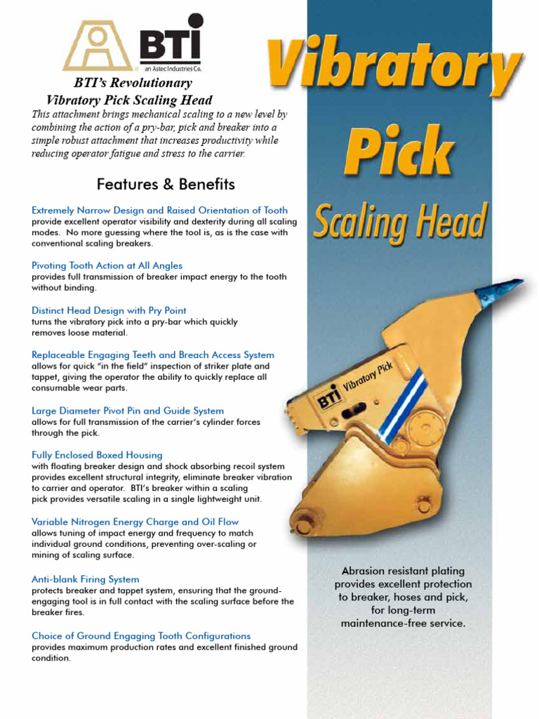 BTI Vibratory Pick Scaling Head Overview | PDF | Wear | Mechanical ...