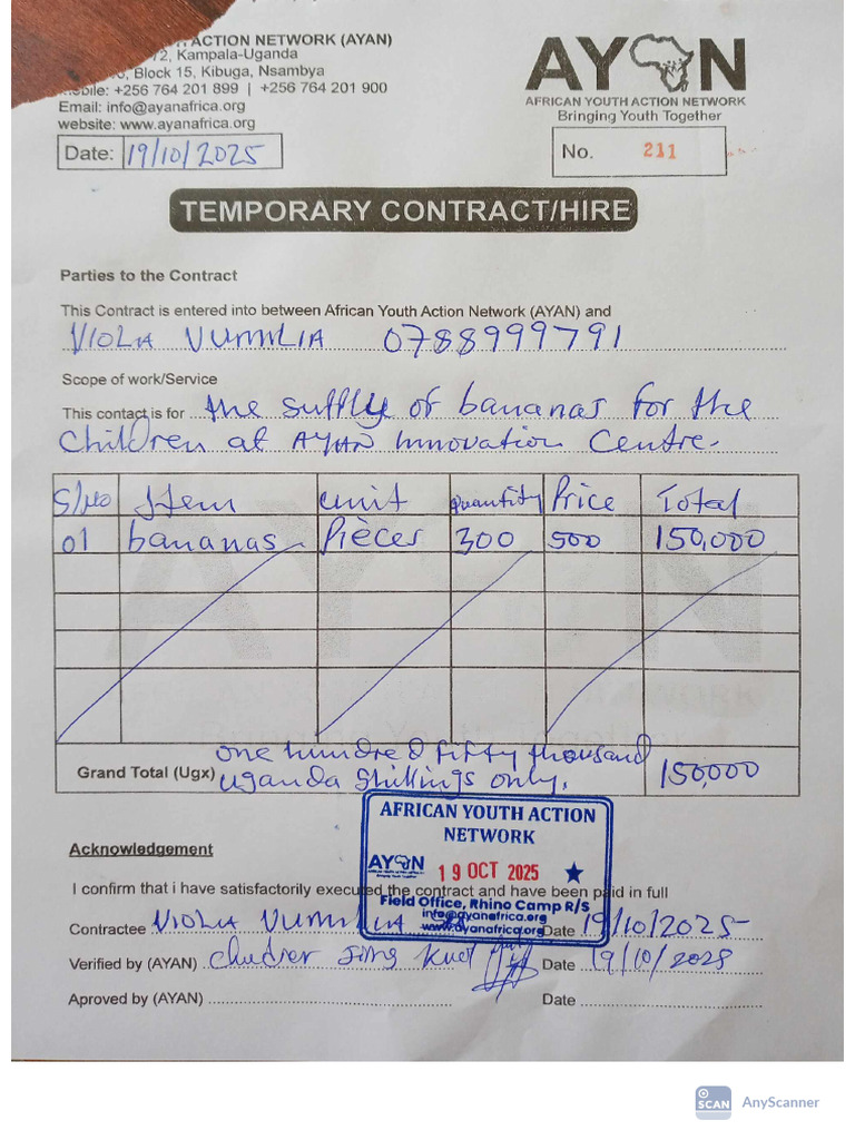 Children's Snacks Receipt For October. | PDF