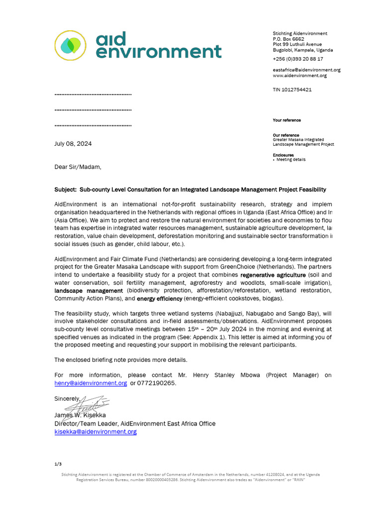 Invitation Letter - Sub Country Leadership, 2024 | PDF | Earth Sciences ...