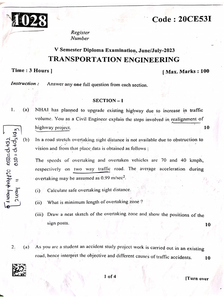 Transportation Engineering Question Papers | PDF