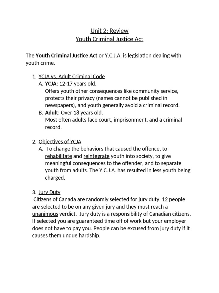 Youth Criminal Justice Act Overview | PDF