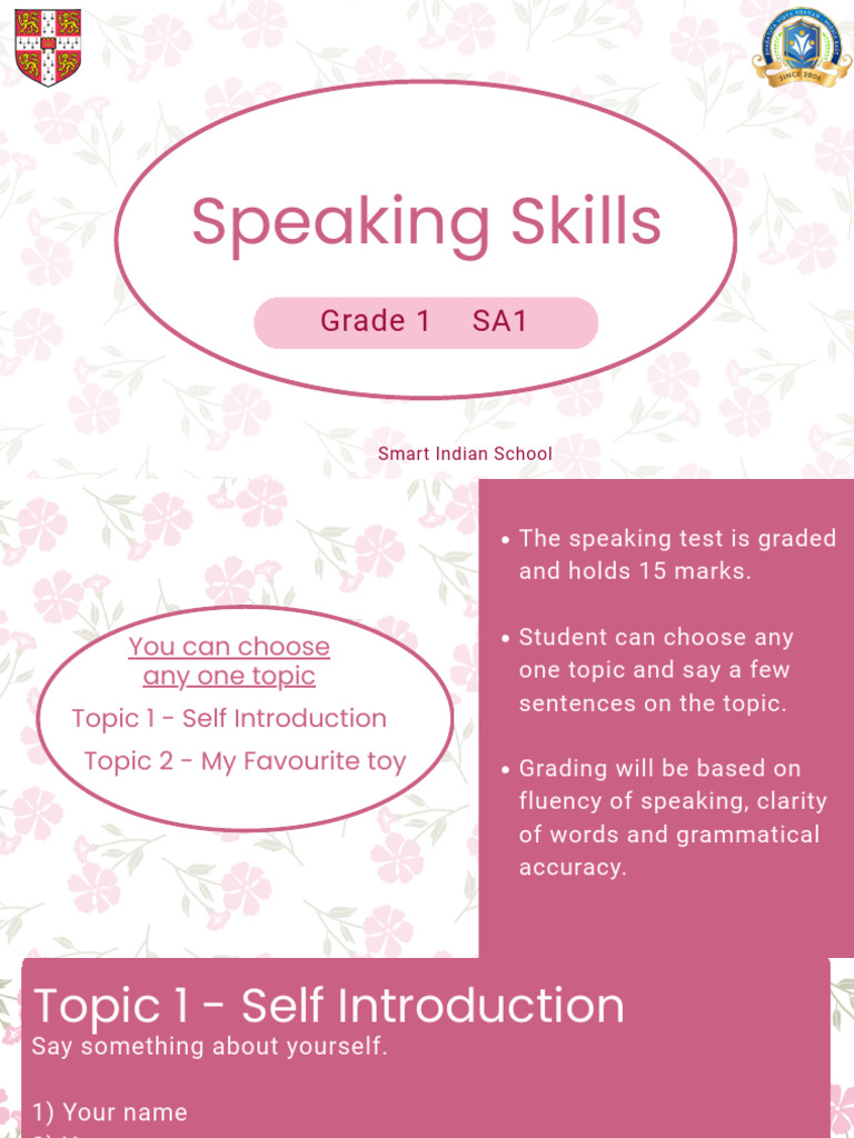 Grade 1 Speaking Skills Test Guide | PDF