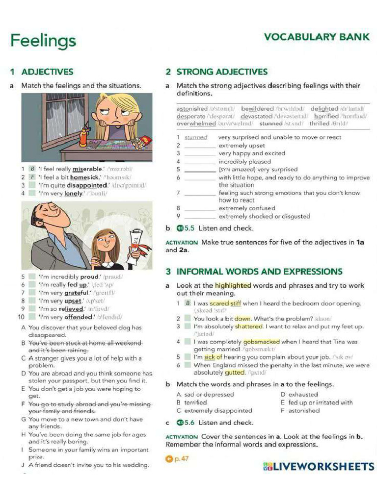 Feelings Upper-Intermediate Worksheet | PDF
