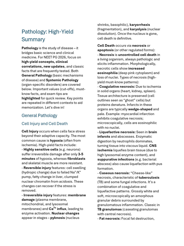 High-Yield Pathology for NEET PG 2026 | PDF | Shock (Circulatory ...