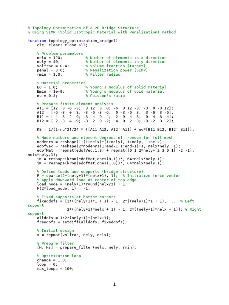 2D Bridge Topology Optimization SIMP | PDF | Geometry | Mathematical ...