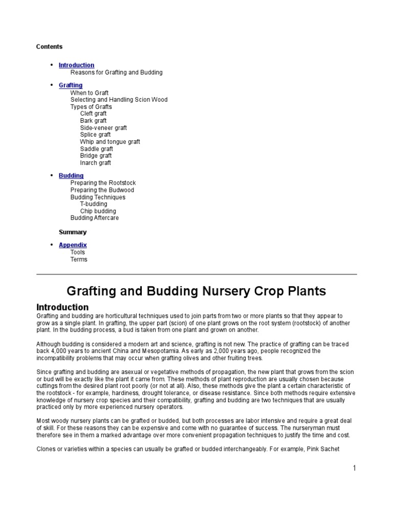 Grafting and Budding Nursery Crop Plants | PDF | Grafting ...