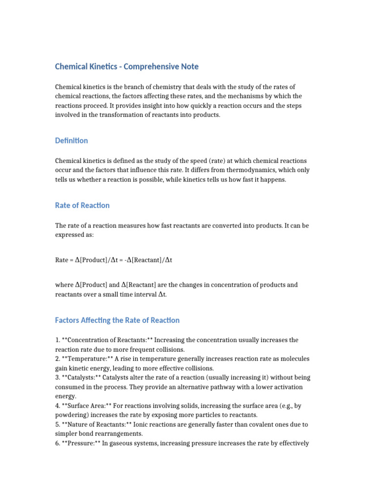 Chemical Kinetics Improved Note | PDF | Reaction Rate | Chemical Kinetics