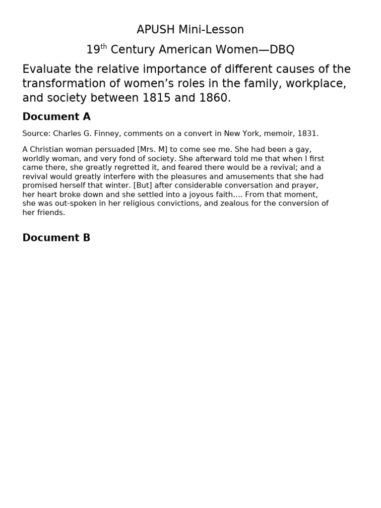 DBQ - 19th Century Women's Changing Roles | PDF