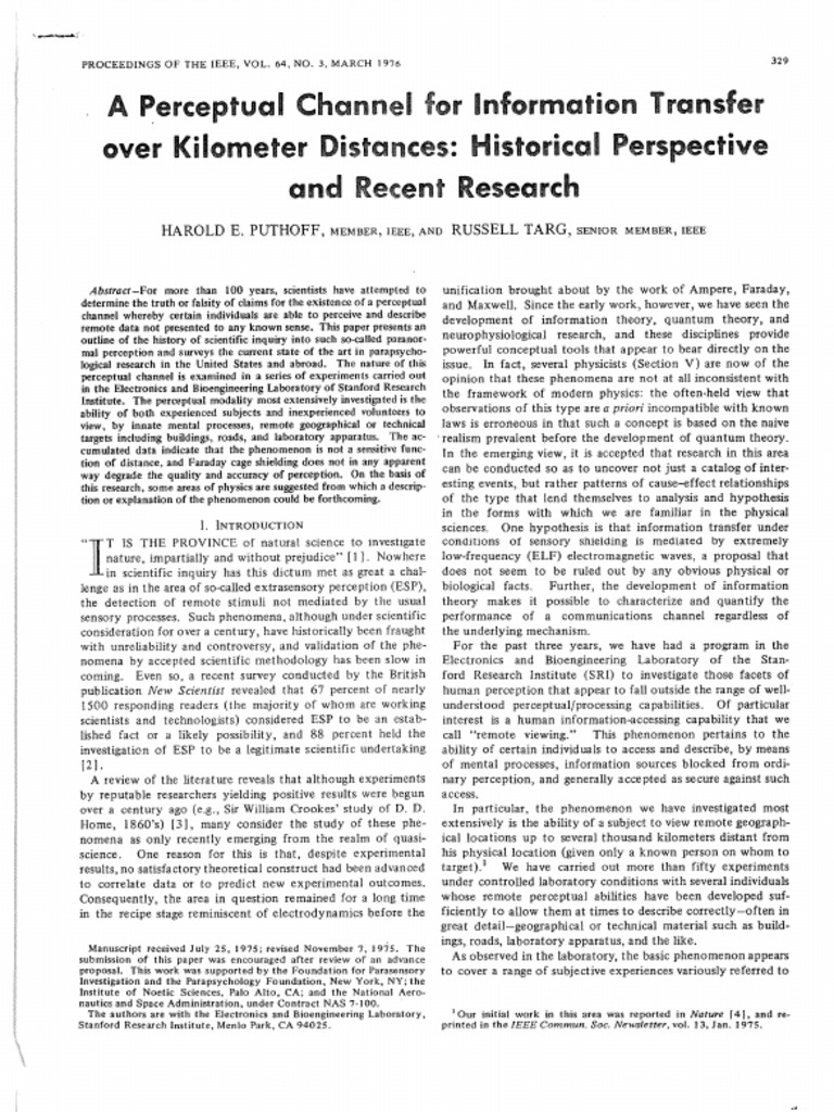 Puthoff, H. E., & Targ, R. (1976) - A Perceptual Channel For ...