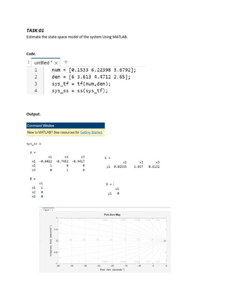 TASK:01: Estimate The State-Space Model of The System Using MATLAB | PDF