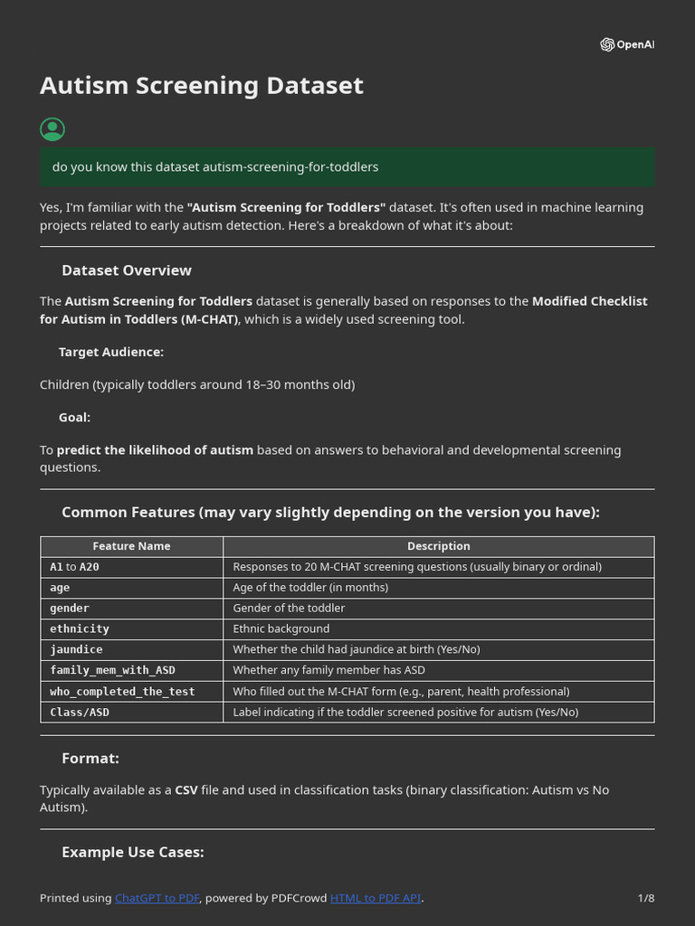 Autism Screening Dataset | PDF