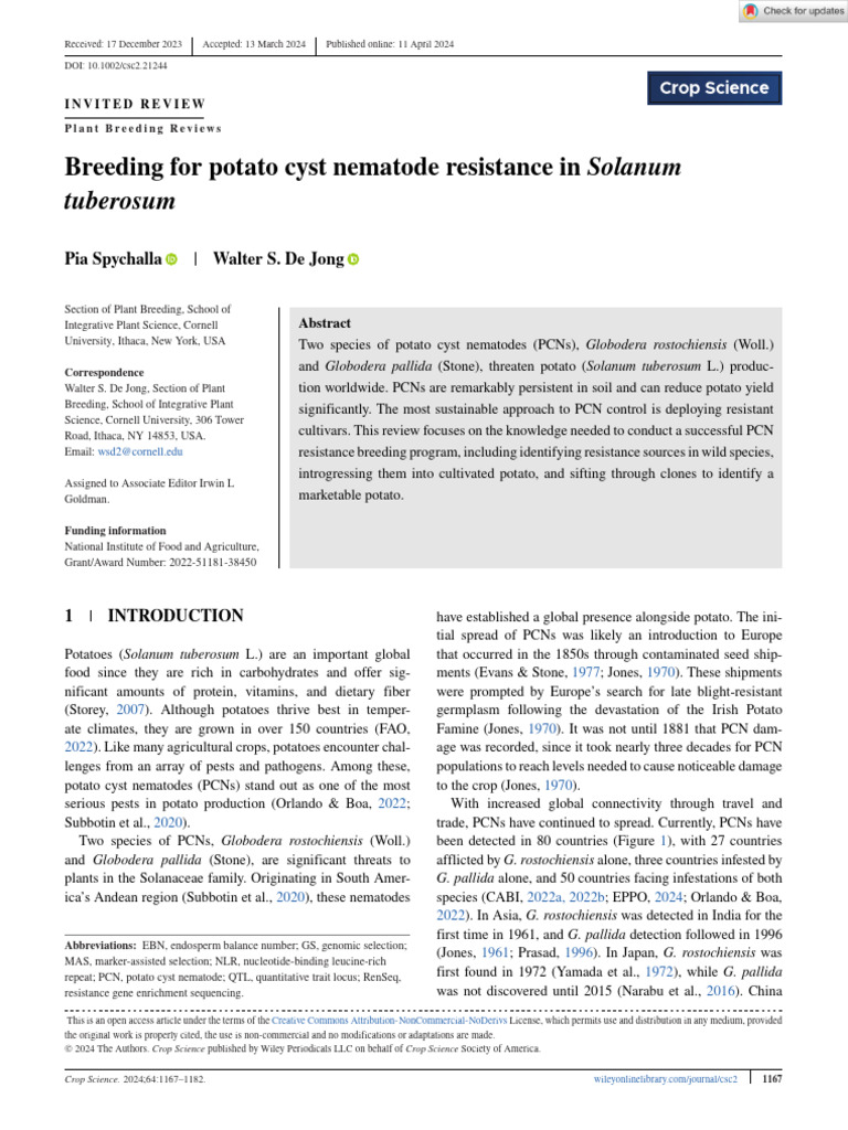 Potato Cyst Nematode Resistance Breeding | PDF | Biology