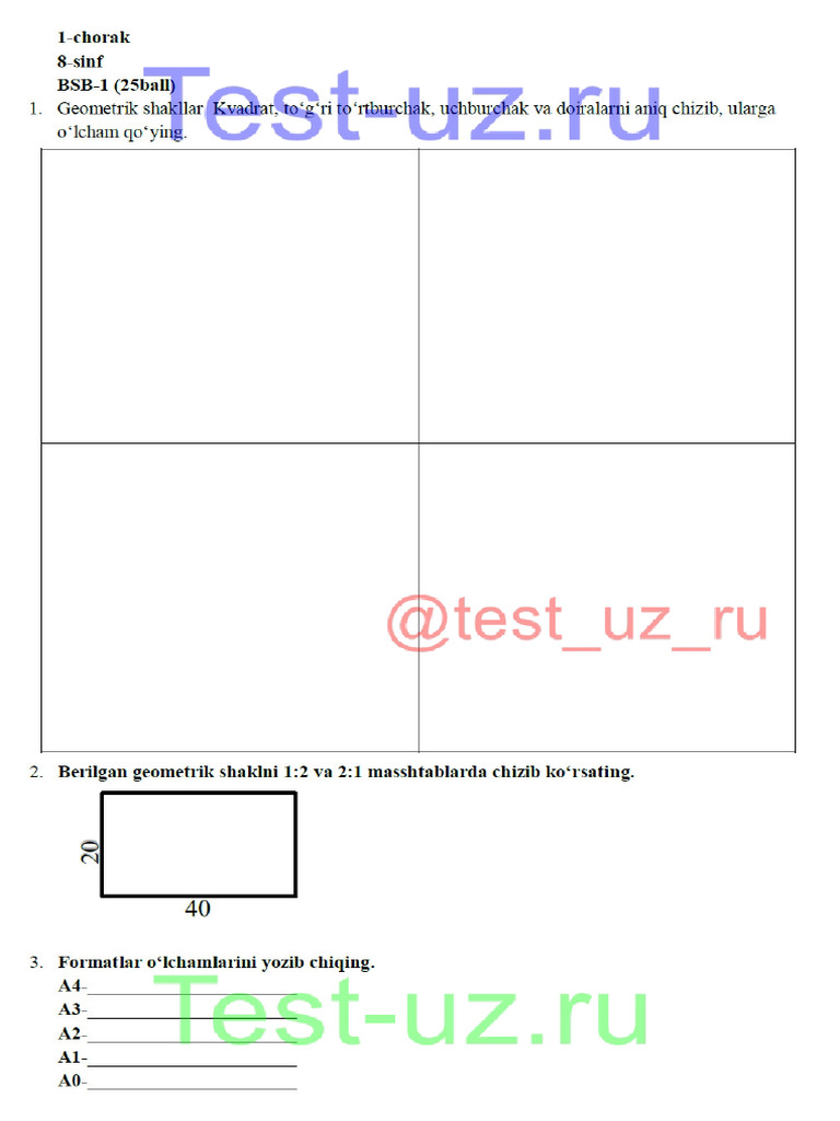 8 Sinf Chizmachilik BSB-1 | PDF